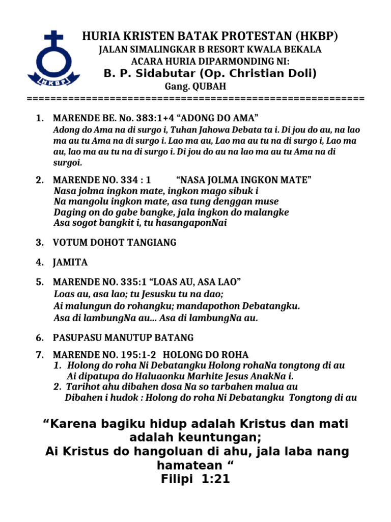 Acara Ibadah Di Na Monding 1 Lembar | PDF