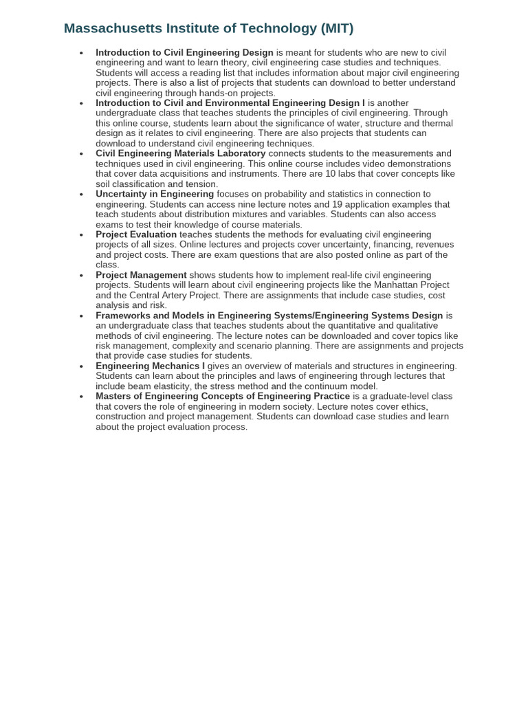 Massachusetts Institute of Technology - Civil Engineering | PDF ...