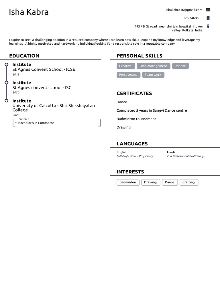 Isha Kabra CV | PDF Isha Kabra CV | PDF