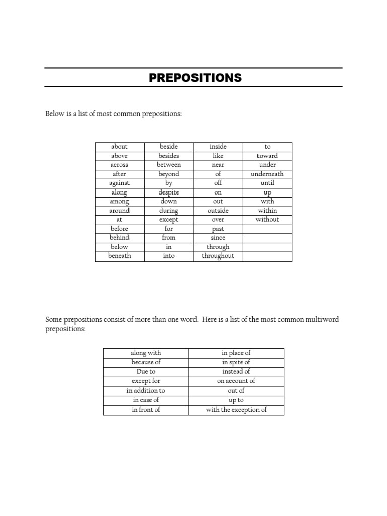 prepositions-F | PDF | Preposition And Postposition | Grammar