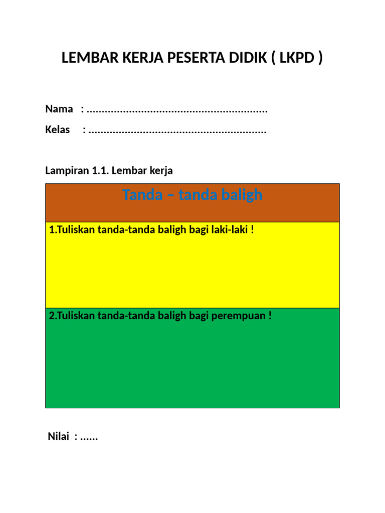 LKPD Tanda Baligh Kelas 4 MI | PDF | Seni | Komputer