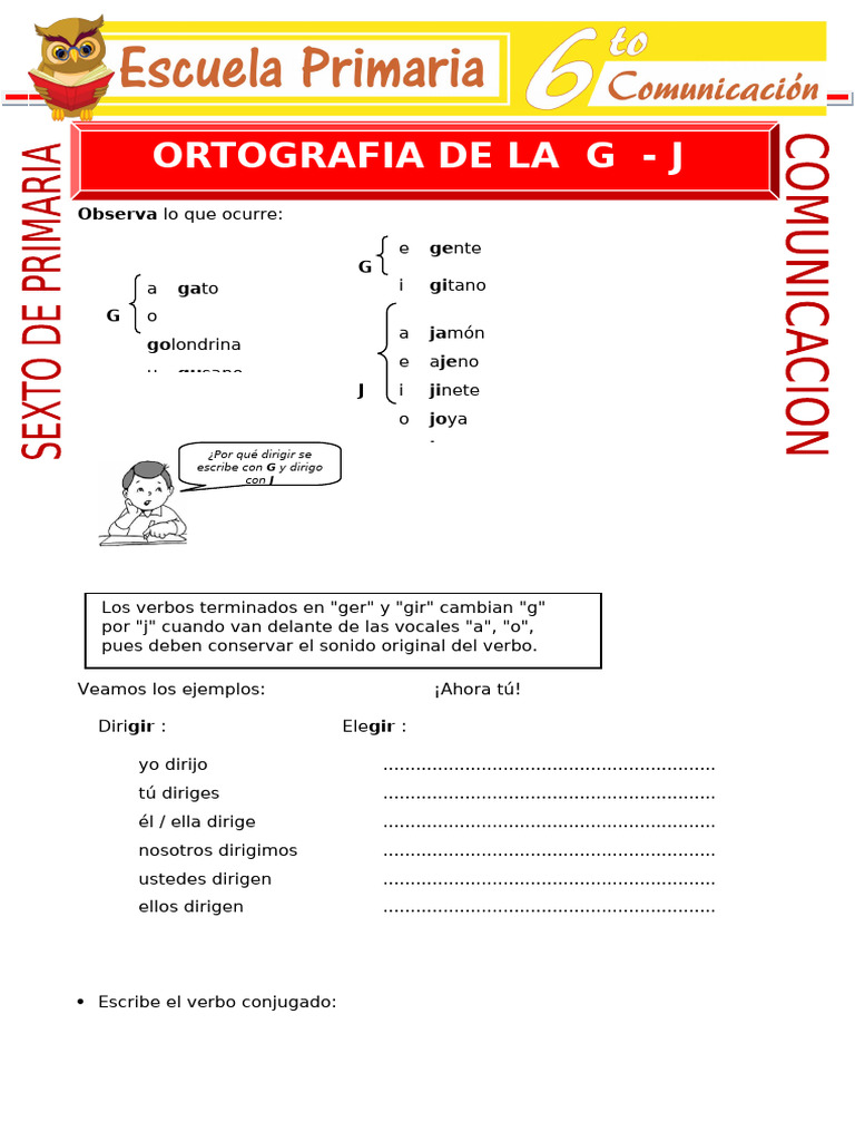 Actividades de Ortografia de G J para Sexto de Primaria | PDF ...