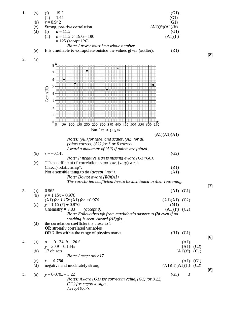 Bivariate Data Past Paper Answers | PDF | Statistical Analysis | Teaching Mathematics