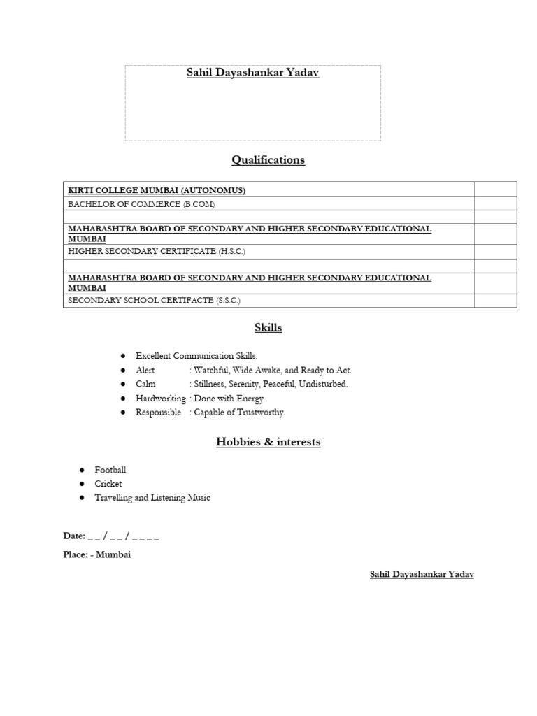 Sahil Dayashankar Yadav CV 2024 | PDF