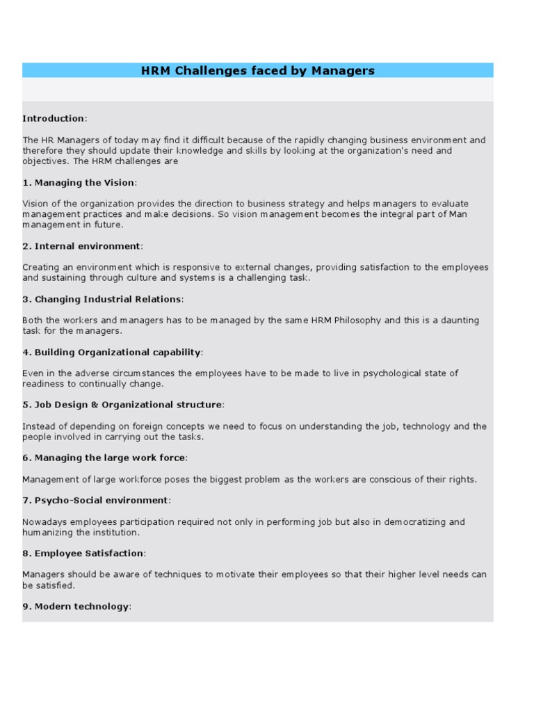 HR Challenges | PDF | Human Resource Management | Employment