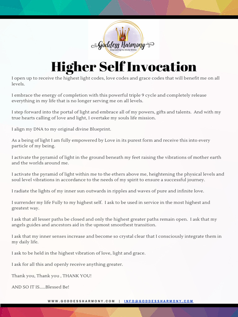 GH Higher Self Invocation | PDF | Self-Improvement
