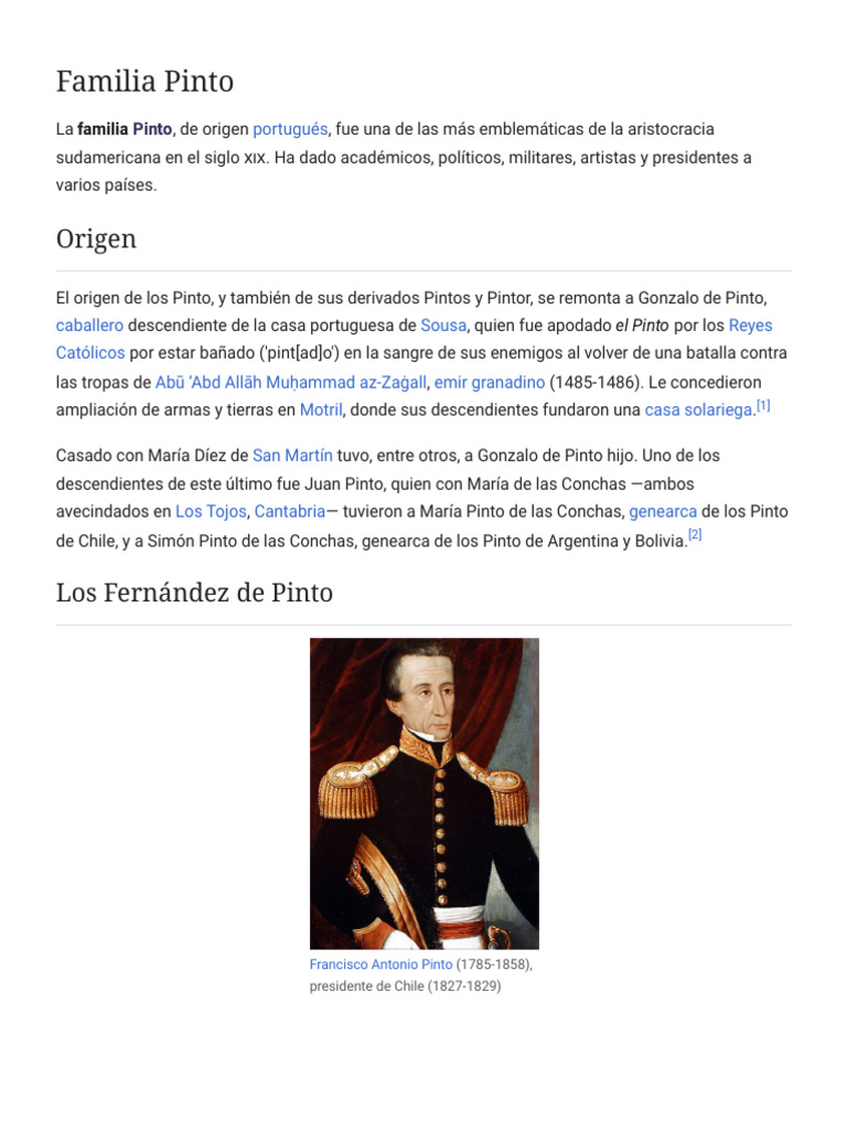 Familia Pinto - Wikipedia, La Enciclopedia Libre | PDF | Chile