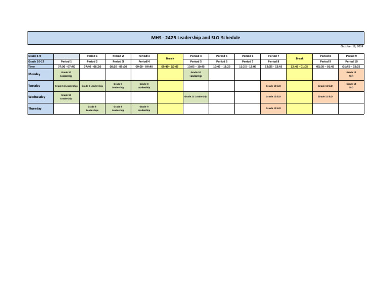 MHS - 2425 Leadership and SLO Schedule | PDF