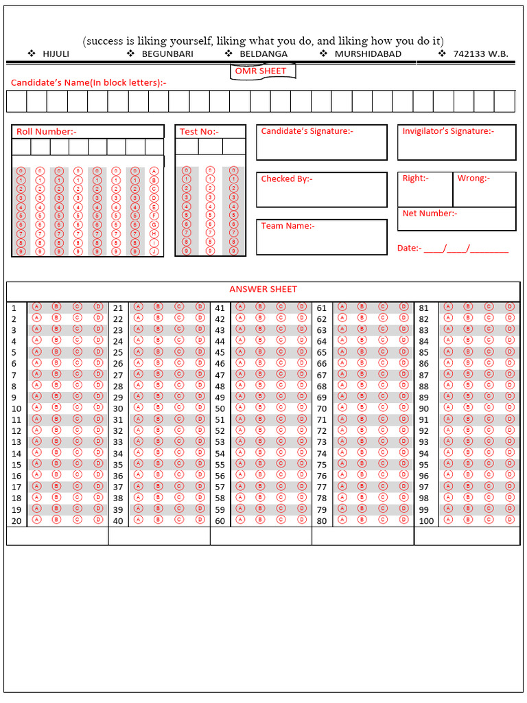Group Study For Job Omr Sheet For 100 Question | PDF | Optical ...