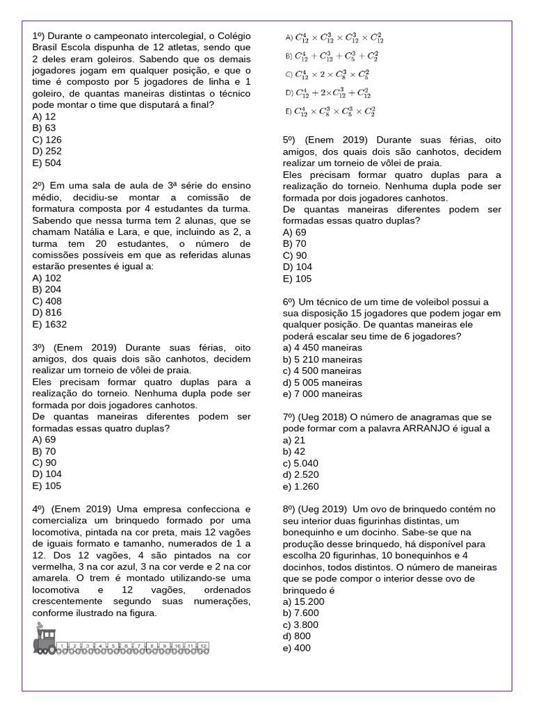 Simulado Análise Combinatória | PDF | Cor