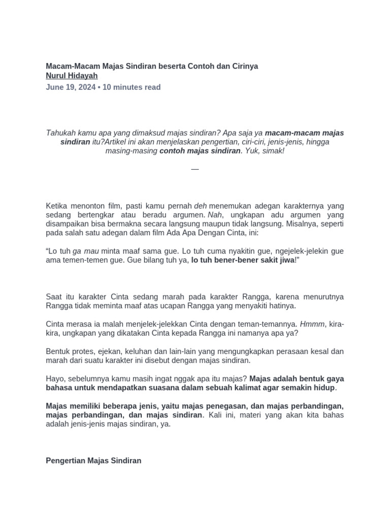 Macam-Macam Majas Sindiran Beserta Contoh Dan Cirinya | PDF