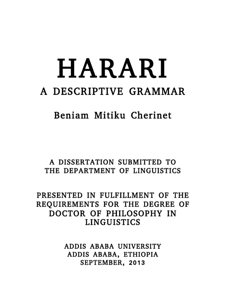 Harari Language: A Descriptive Grammar | PDF | Verb | Syllable