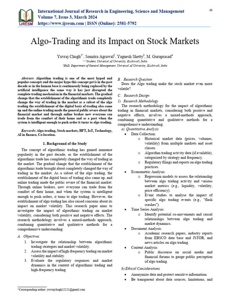 Algo Trading and Its Impact On Stock Markets, Yuvraj Chugh | PDF | High ...