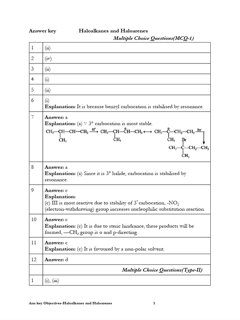 Ans Key Objectives-Haloalkanes and Haloarenes - Google Docs | PDF