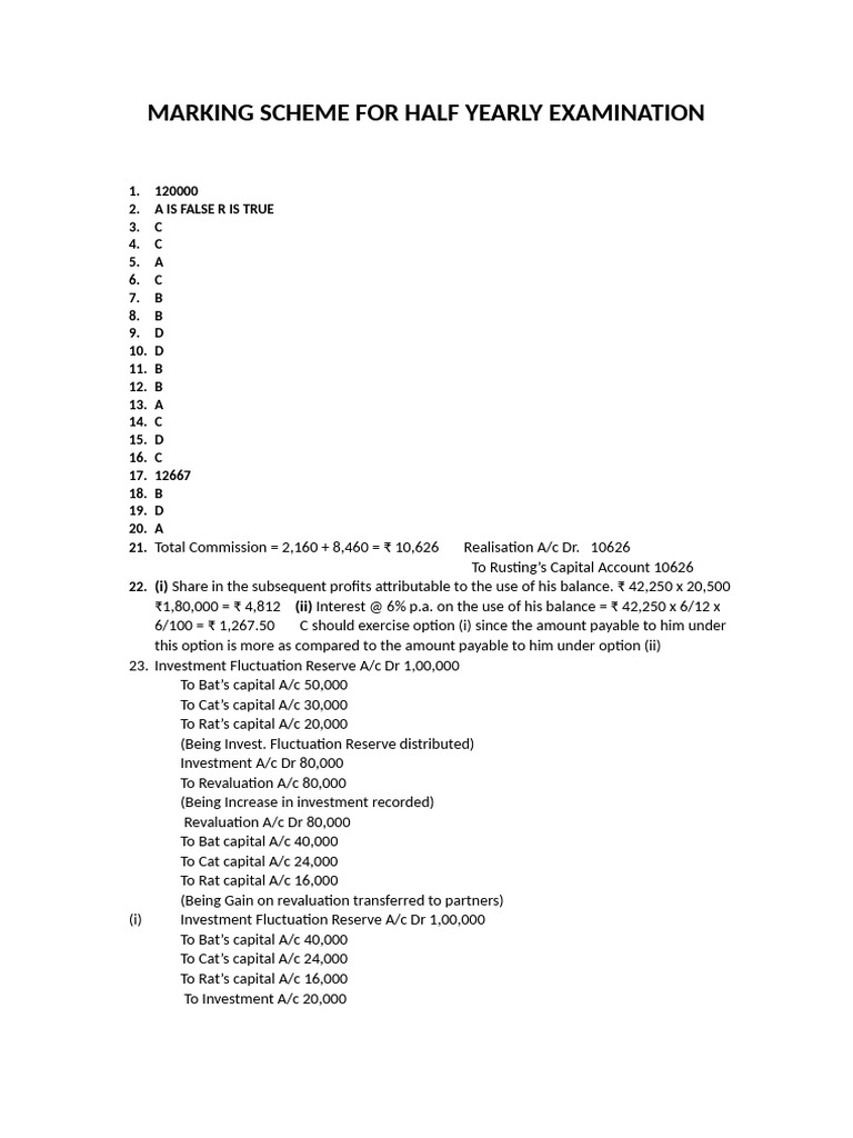 Marking Scheme For Half Yearly Examination | PDF | Debits And Credits | Investing