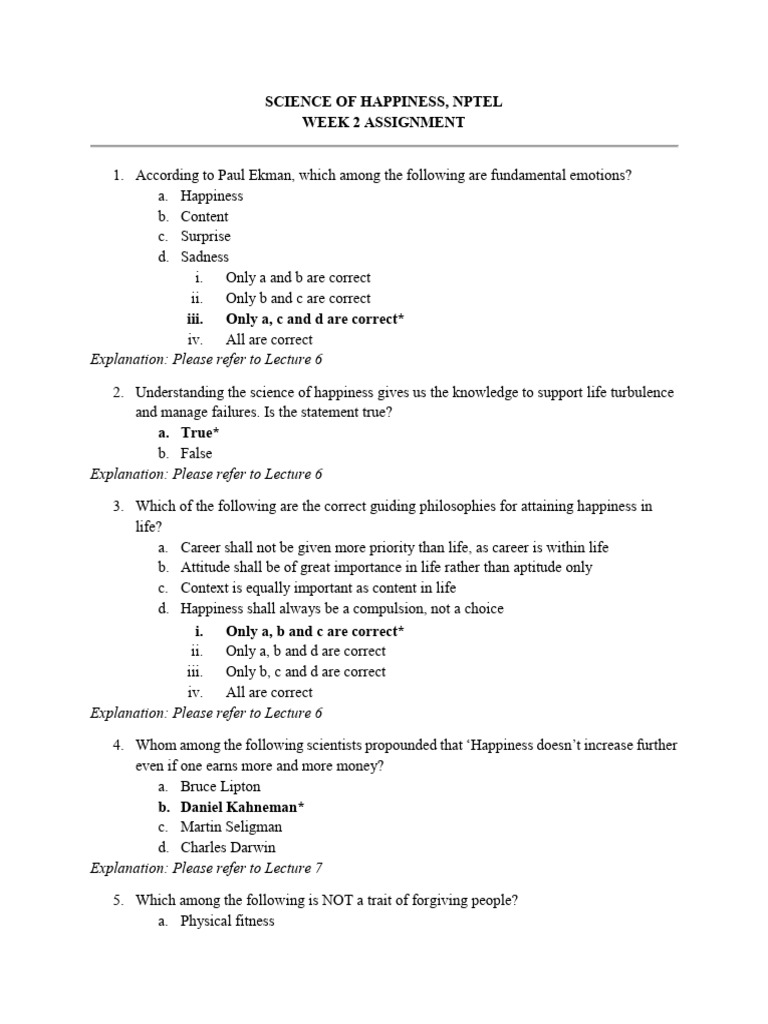 Week 2 Happiness Assignment Answers | PDF | Happiness | Emotions