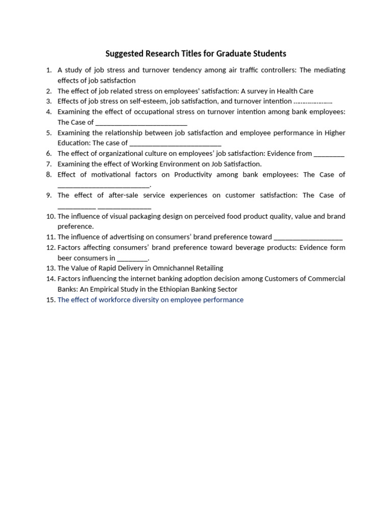 Suggested Research Titles For MBA Students | PDF | Career & Growth