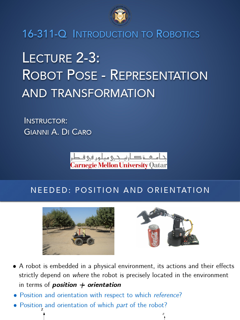 Robot Pose Representation & Transformation | PDF | Coordinate System ...