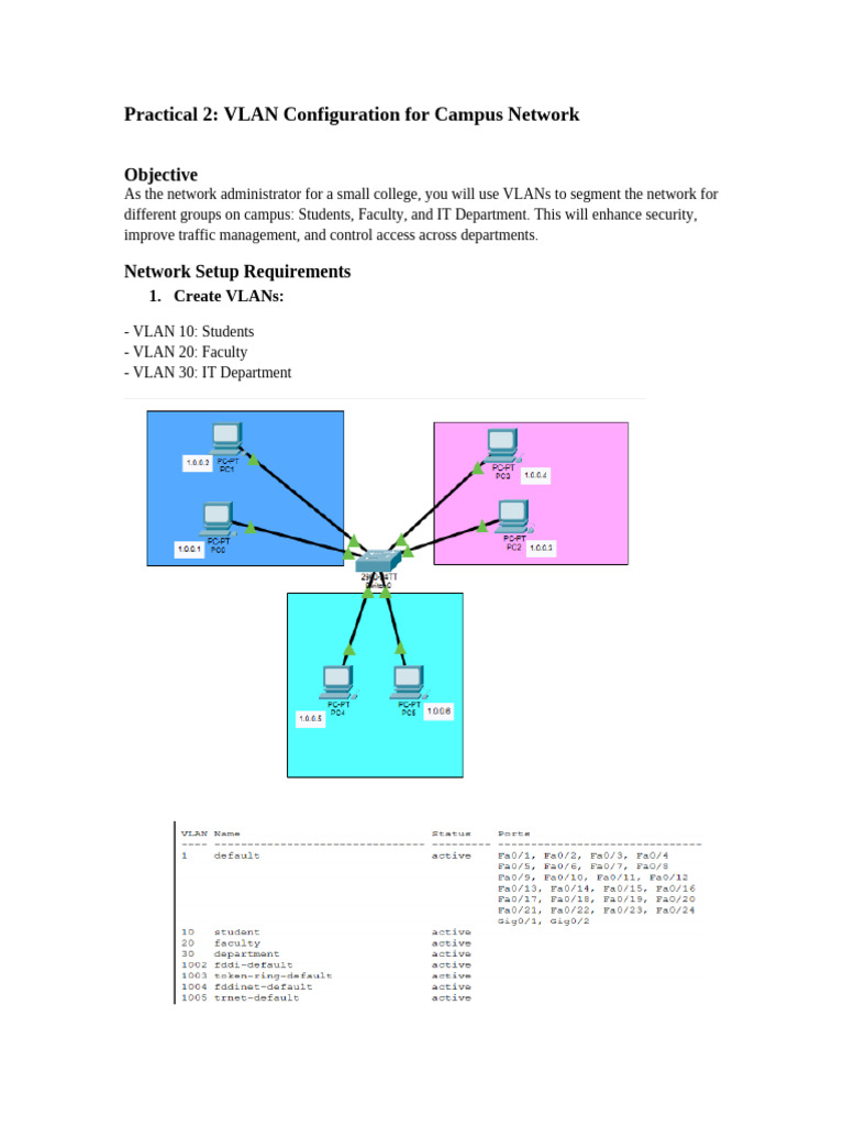 Practical 2 VLAN Configuration | PDF