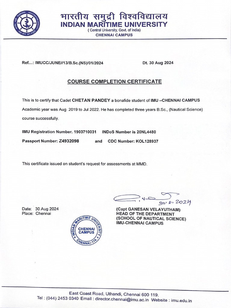 Chetan Pandey Course Completion Certificate PDF - File | PDF