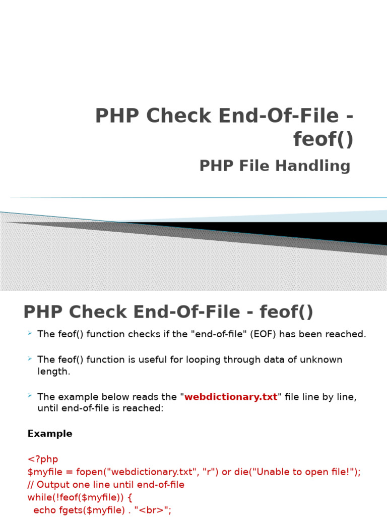 PHP feof() Function for EOF Check | PDF | Computers