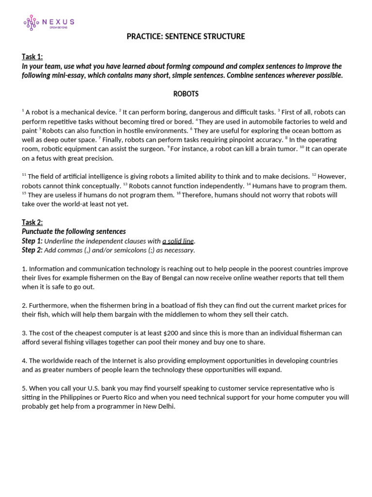 Practice - Sentence Structure | PDF | Robot | Robotics