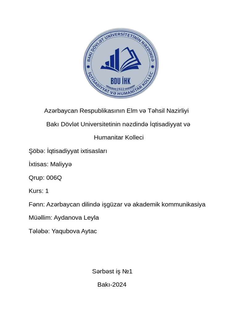 Azərbaycan Dili 1 | PDF