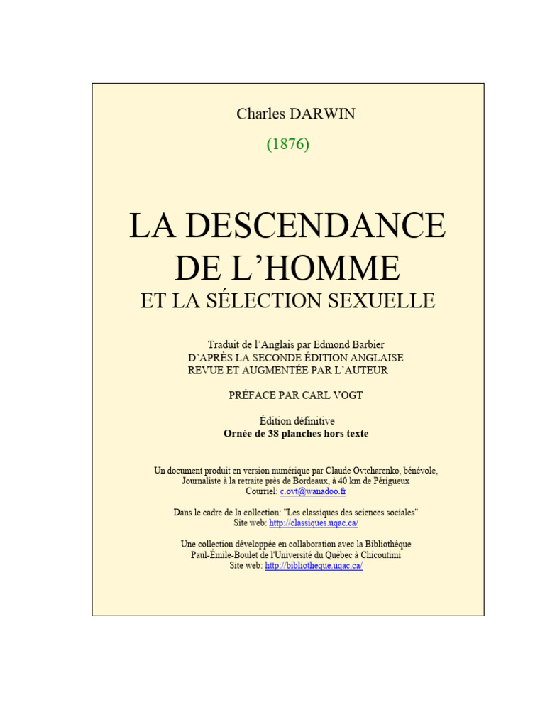 Darwin : Descendance et sélection sexuelle | PDF | Charles Darwin ...