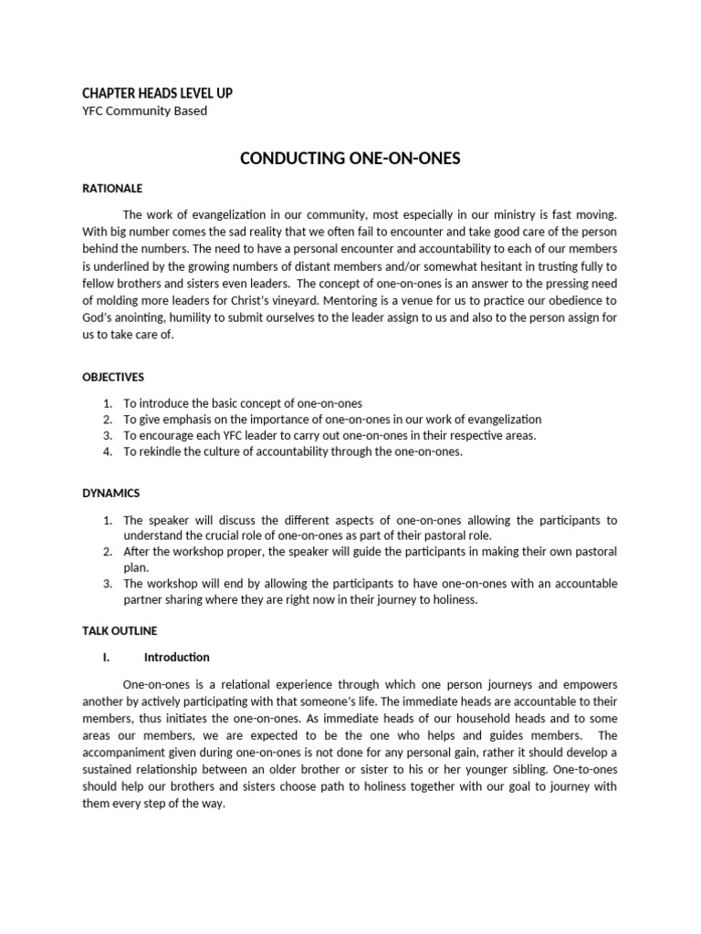 Conducting One-To-Ones Workshop | PDF | Jesus | Prayer