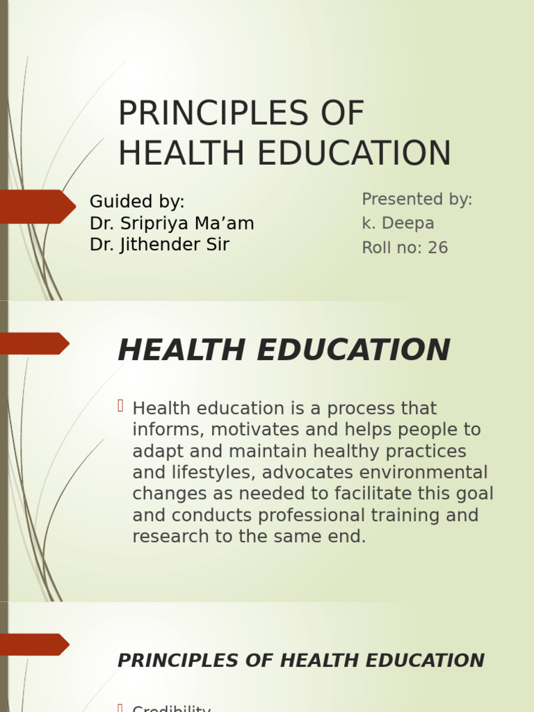 Principles of Health Education Explained | PDF | Motivational | Motivation