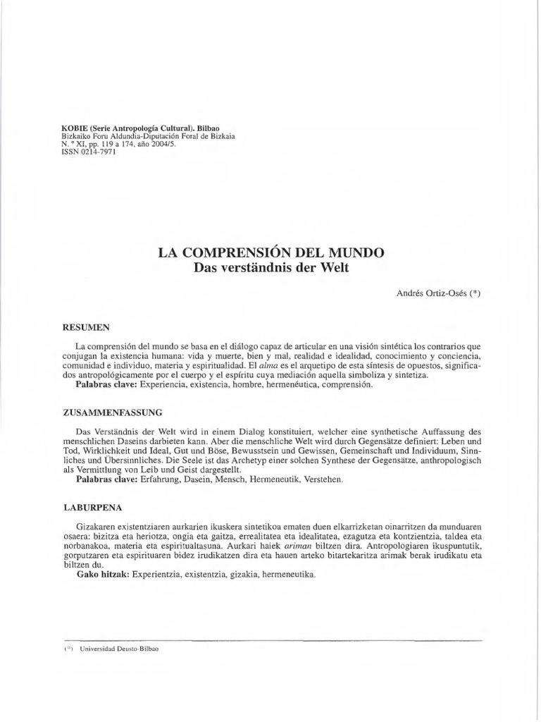 Kobie - 11 - Ac - La Comprensión Del Mundo, Das Verstandnis Der Welt | PDF