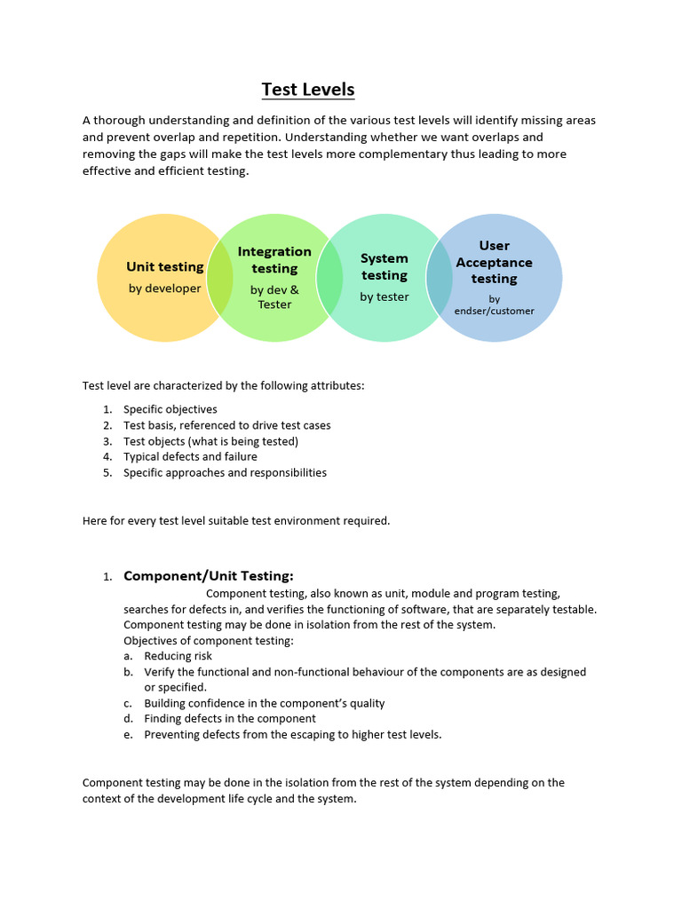 test levels | PDF | Software Testing | Engineering