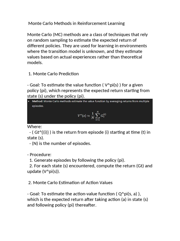 Monte Carlo Methods in Reinforcement Learning | PDF | Probability Theory | Statistical Theory