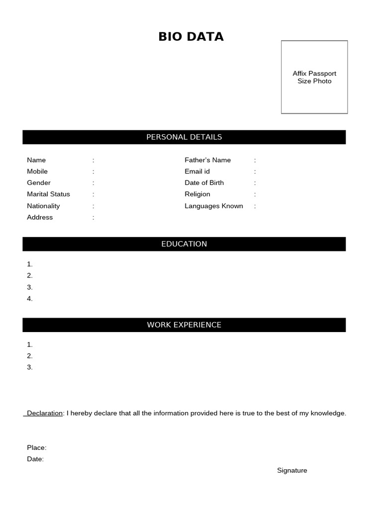 Biodata Form Template Download | PDF