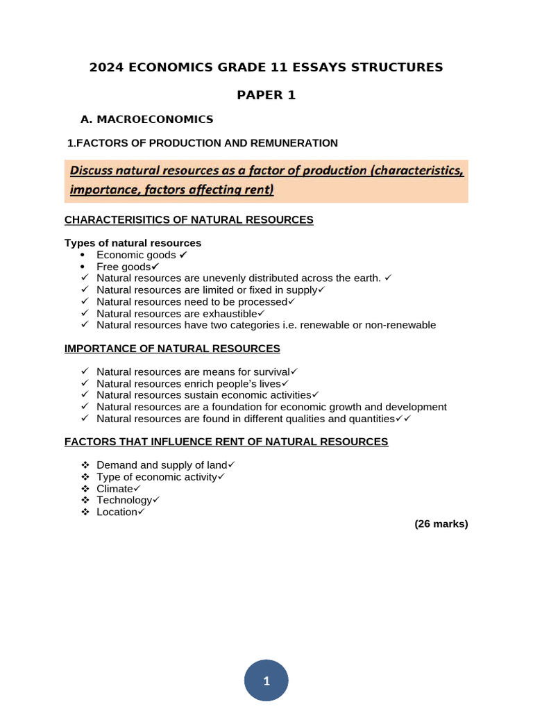 2024 Economics Grade 11 Essays Structures | PDF | Entrepreneurship ...