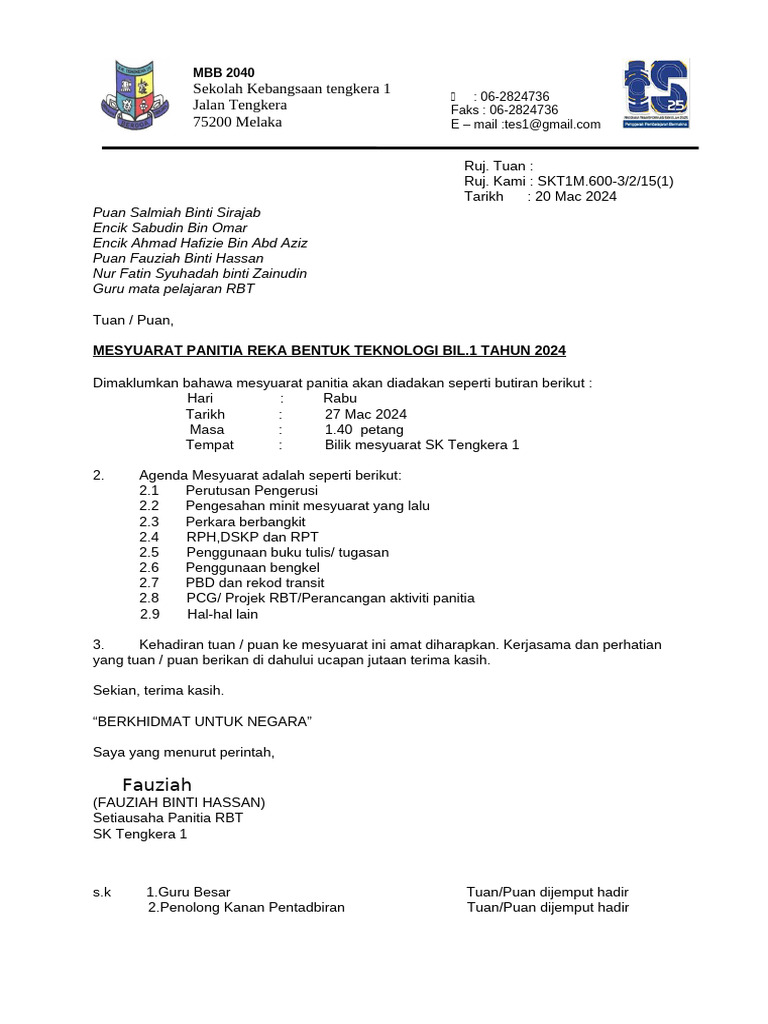 Panggilan Mesyuarat RBT 1 2024 | PDF