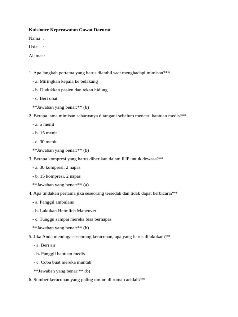 Kuisioner Keperawatan Gawat Darurat | PDF