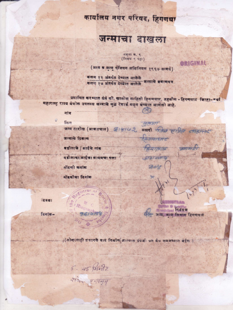 Anchal Father Birth Certificate | PDF