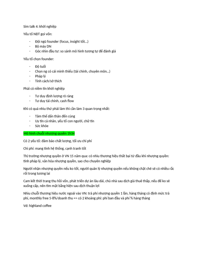 Sim talk 4 khởi nghiệp | PDF