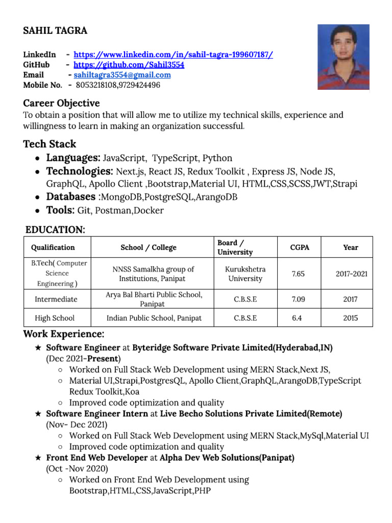 Sahil Resume | PDF