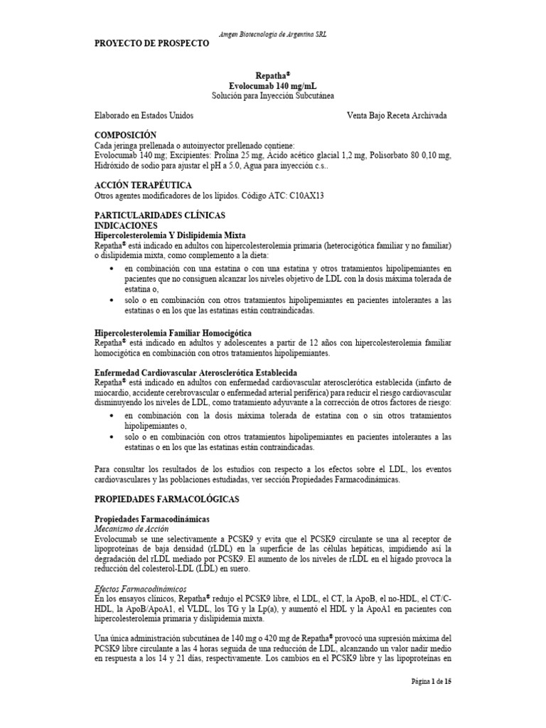 Prospecto REPATHA | PDF | Lipoproteínas de baja densidad ...