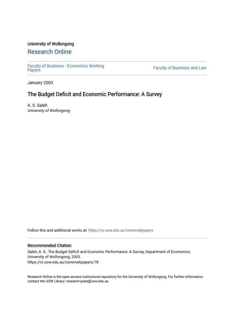 The Budget Deficit and The Economic Performance A Survey | PDF ...
