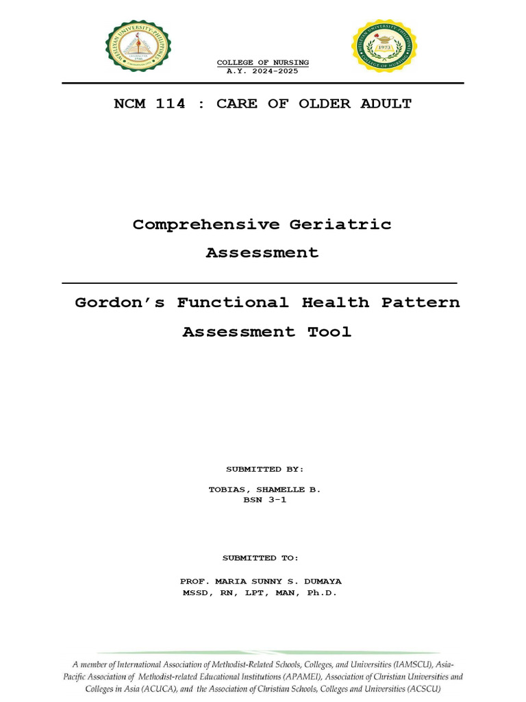 Gordons Health Assessment by TOBIAS SHAMELLE B. BSN 3 1 | PDF | Sleep ...