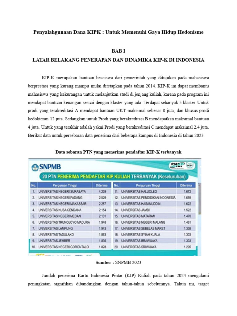 Penyalahgunaan Dana KIPK - Untuk Memenuhi Gaya Hidup Hedonisme | PDF