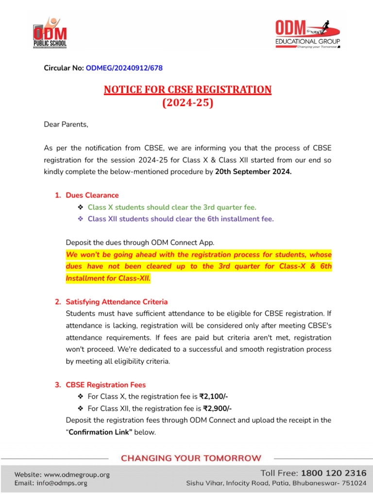 2024-25 - Ops - Circular of Cbse Registration (Class X & Class Xii) | PDF