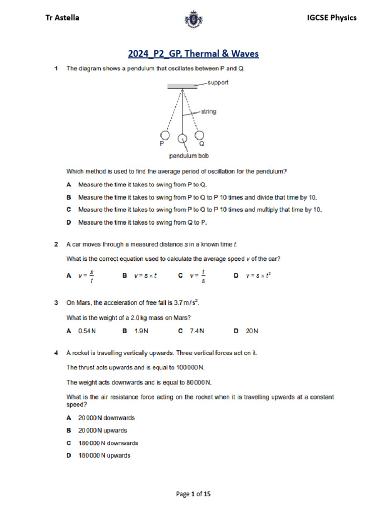 2024 - P2 - GP, Thermal & Waves | PDF | Teaching Methods & Materials | Science & Mathematics