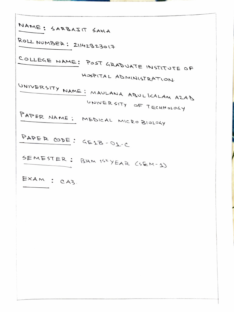 Medical Microbiology Ca3, (Sarbajit Saha, Roll Number - 21142823017 | PDF | Medical Specialties ...