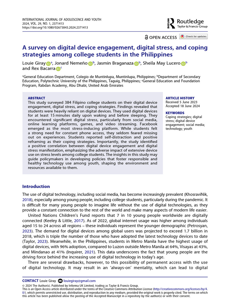 Digital Device Stress in Filipino Students | PDF | Stress (Biology ...