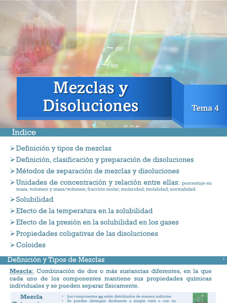 Tema 4 - Mezclas y Disoluciones | PDF | Mezcla | Solubilidad