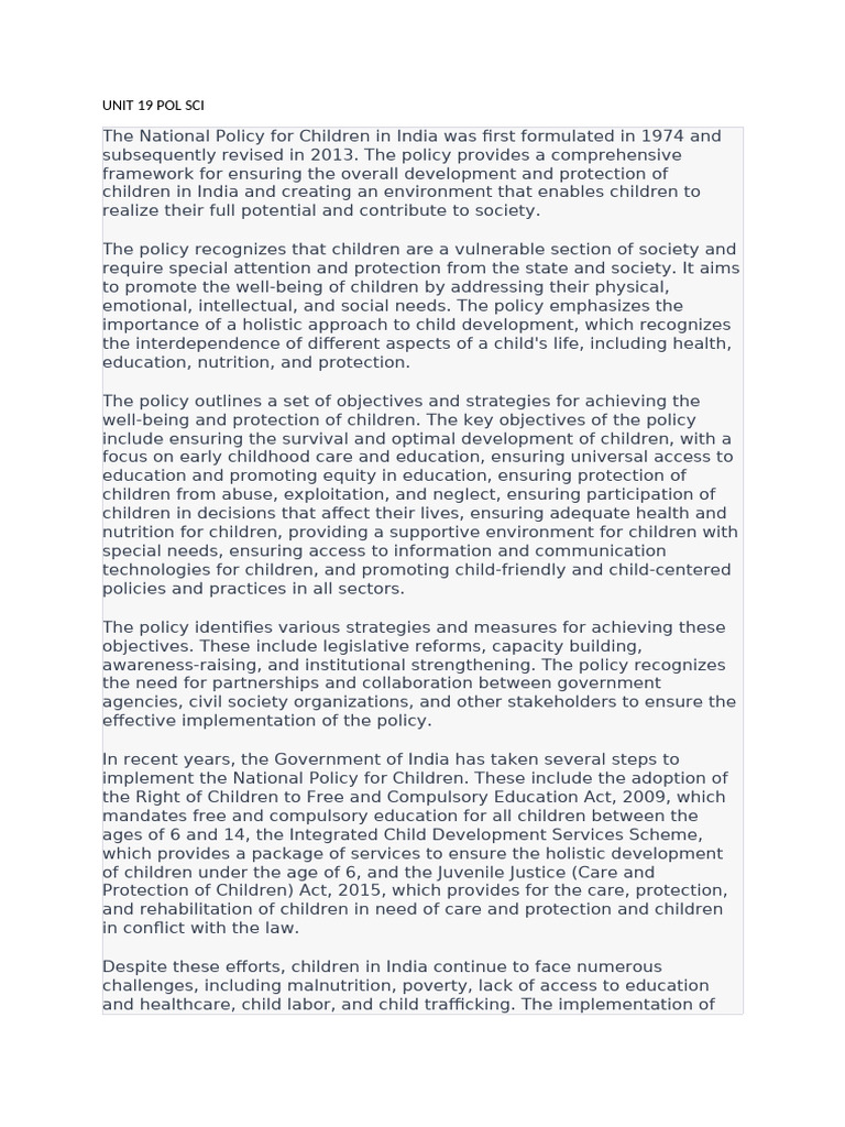 Unit 19 Pol Sci | PDF | Policy | Child Development